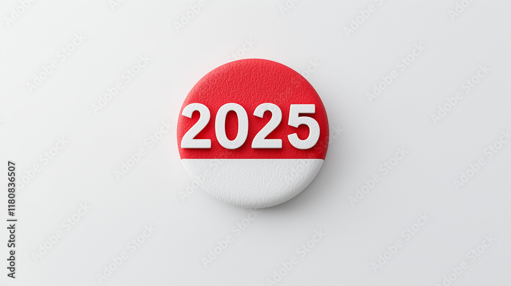 Red 2025 Button: A simple, minimalist design featuring a red button ...