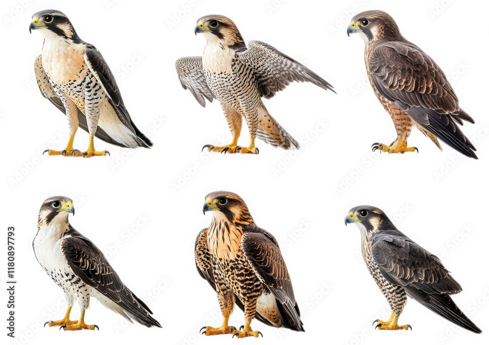 six different species of falcons. displayed in a grid format each ...