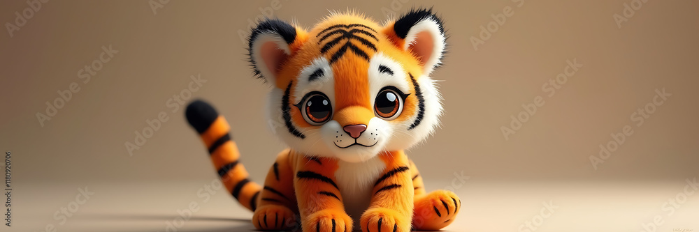 A realistic soft toy tiger with detailed fur patterns, lifelike eyes ...