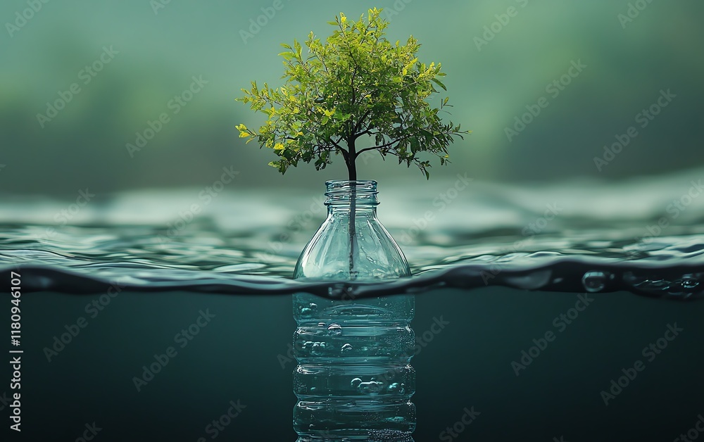 Planet vs plastics, Earth Day 2025, tree inside a water bottle ...