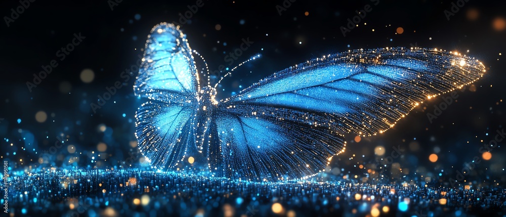 Hyperrealistic digital transformation, pixelated butterfly breaking ...
