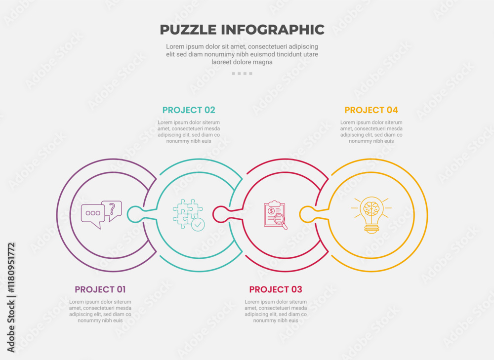 puzzle infographic outline style with 4 point template with outline ...