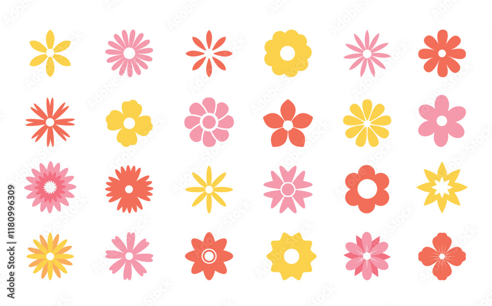 Flower colorful drawing clipart set. Spring flowers multicolored clip ...