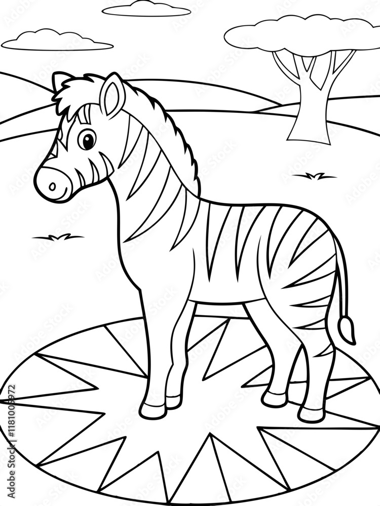 Adorable Zebra Coloring Page African Savanna Animal Illustration Ready ...