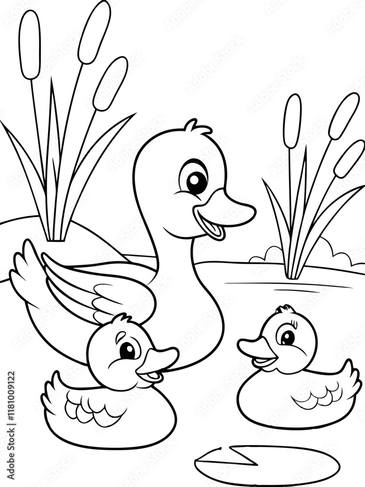 Adorable Duck Family Ready-to-print coloring page for standard paper ...