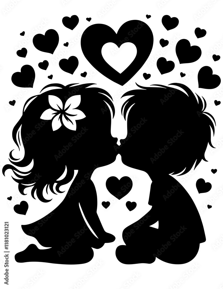 Image vectorielle Stock Kissing Boy and Girl Svg, Kids SVG Bundle, SVG ...