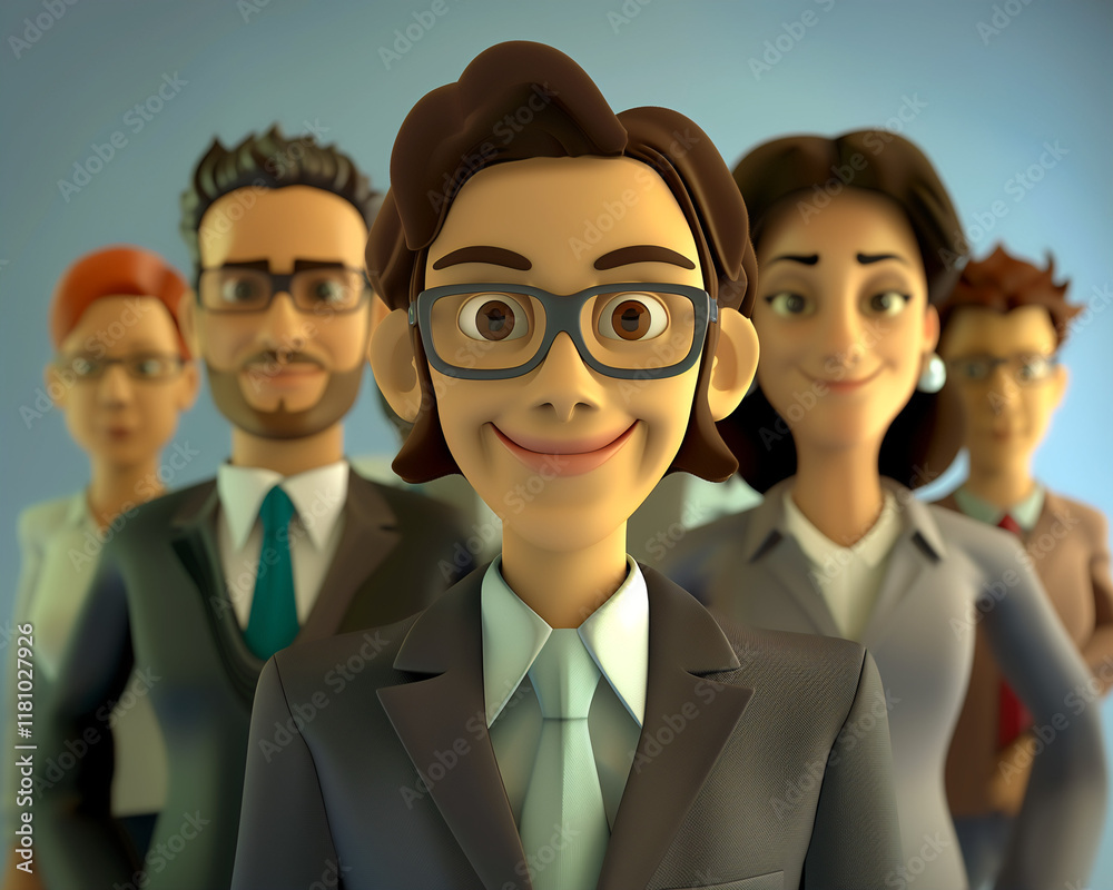 Cartoon Business Team with Smiling Leader in Office Attire Illustration ...