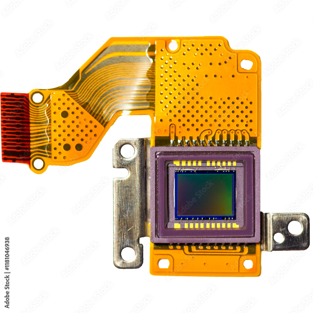 Image sensor in camera and Microprocessor isolated on a transparent ...