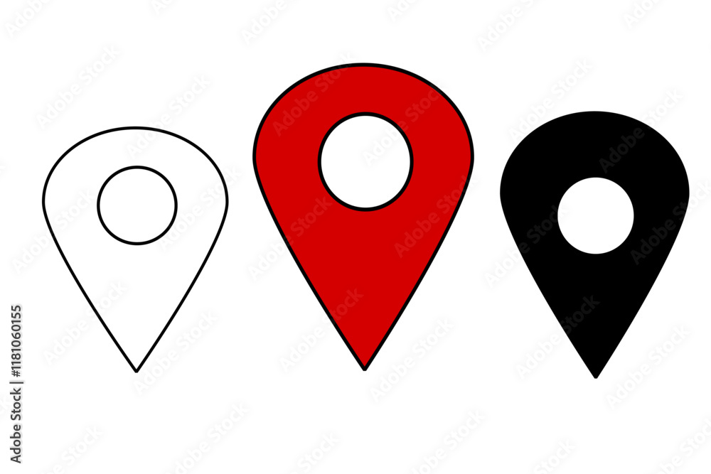 flat design location point . Illustration of three location icons in ...