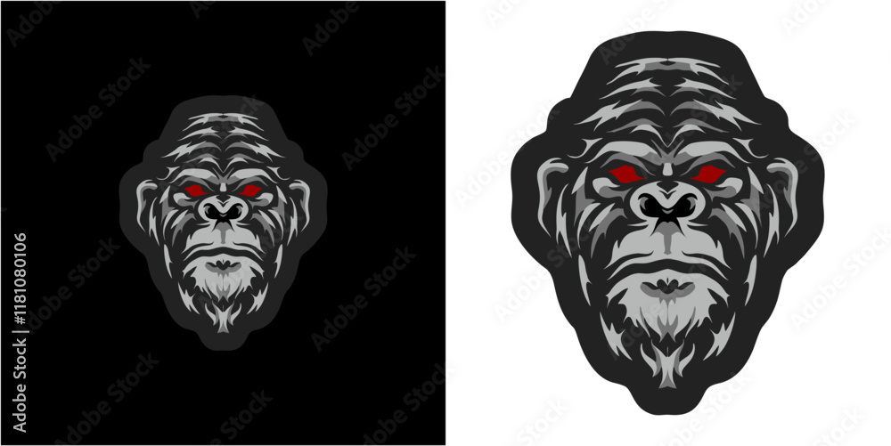vector ape mascot head on a black background and transparent, premium ...