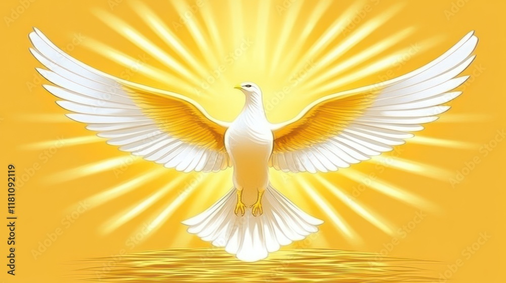 Stock-Illustration „Holy spirit dove, radiant wings, golden light ...