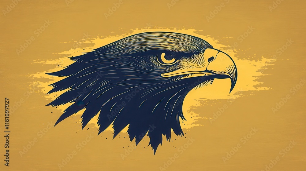 Majestic eagle head profile, detailed ink drawing on textured ...