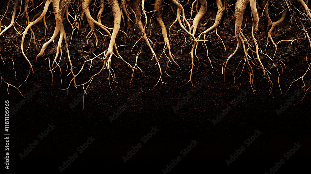 Close up of desert plant roots under soil, showcasing their adaptation ...