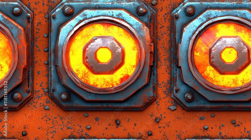Glowing Industrial Metal Panels Futuristic Sci Fi Texture Rusty Orange ...