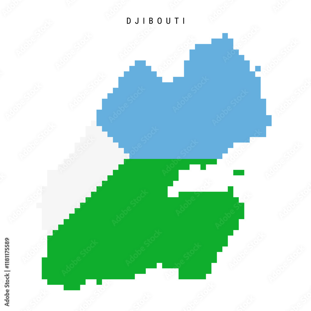 Djibouti pixel flag map icon. 8 bit pixel art Djiboutian map covered ...