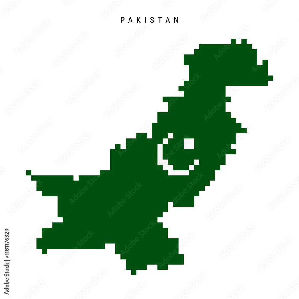 Pakistan pixel flag map icon. 8 bit pixel art Pakistani map covered ...