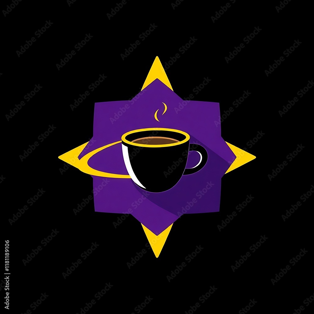 Cosmic Coffee: A stylized logo design featuring a steaming cup of ...