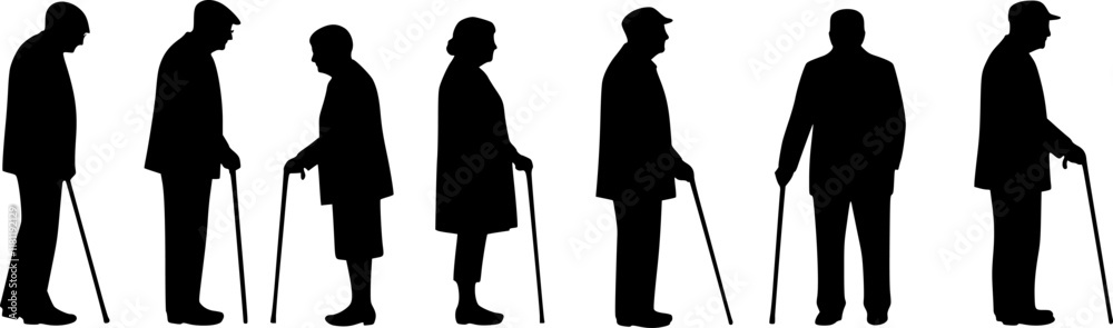 Vector silhouette of old people on white background. Transparent ...