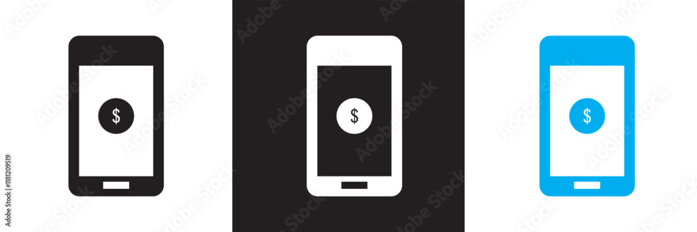 Mobile payment icon, simple banking transaction by phone flat design ...