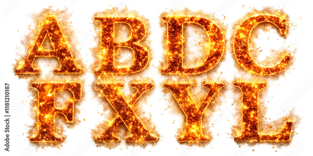letter burning text effect of ENGLISH ALPHABET isolated on white ...