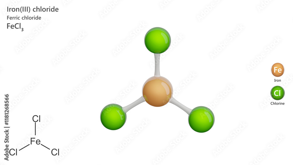 Molecule: Iron(III) Chloride. Molecular structure. Formula: FeCl3 ...