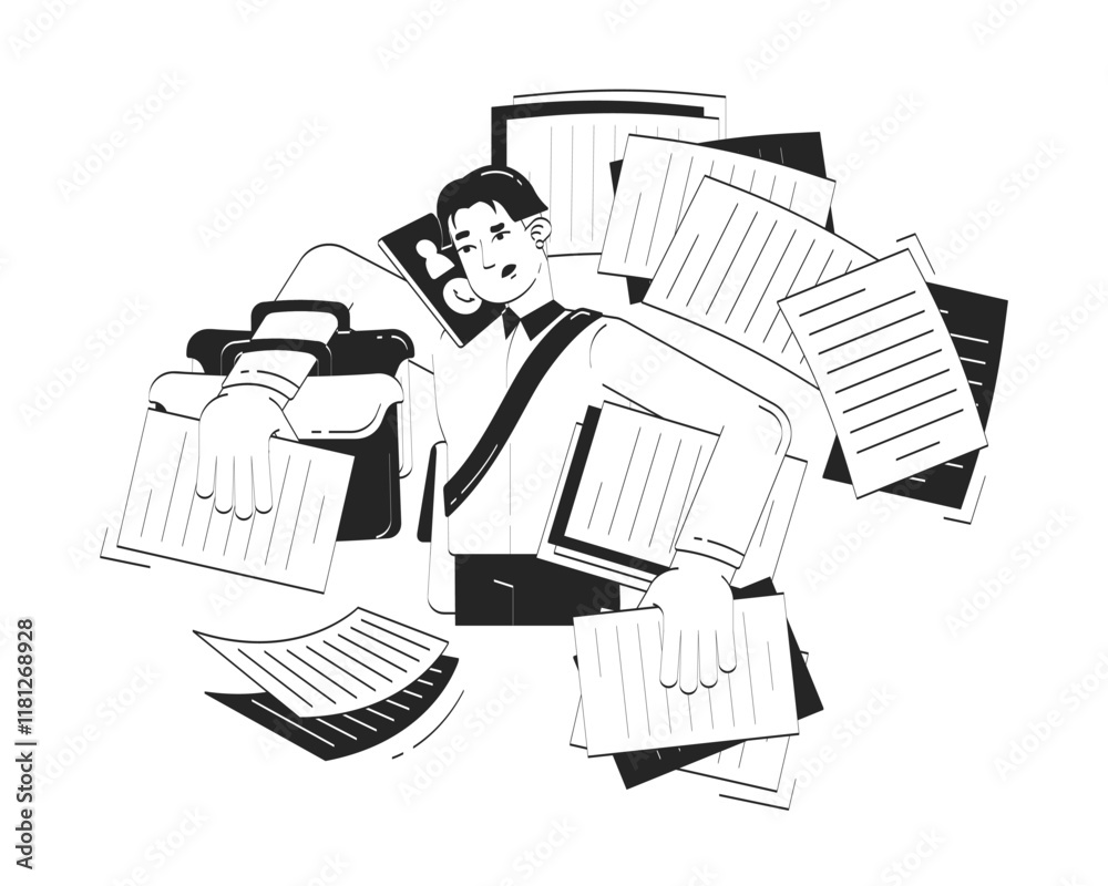Asian businessman dealing with multiple tasks doodle line illustration ...
