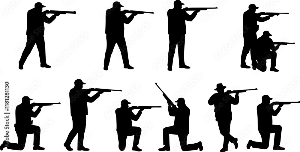 vector set of hunters silhouettes collection - vector. Transparent ...