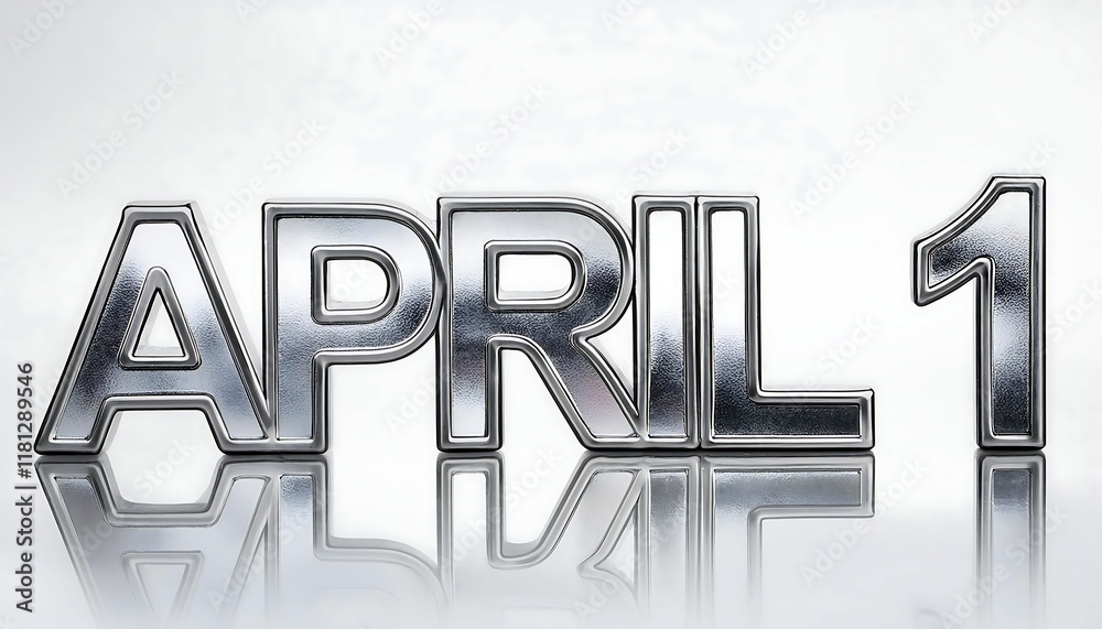 chrome 3d text -april 1- shiny metallic design reflecting minimalist ...