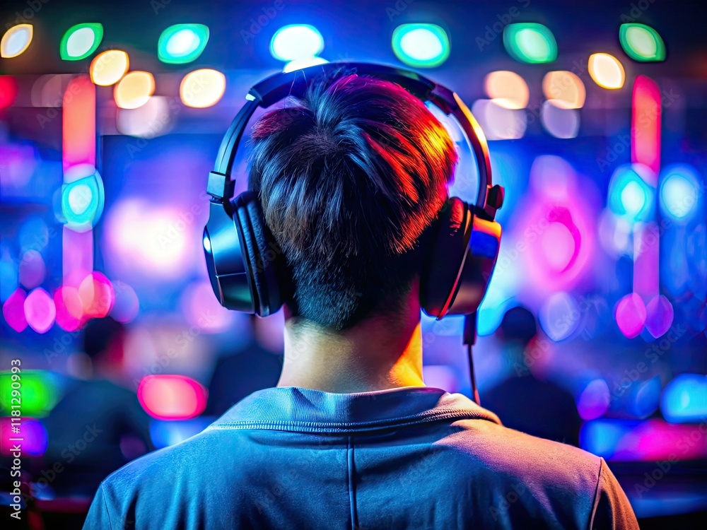 Immersive night gaming: neon lights illuminate a gamer's modern ...