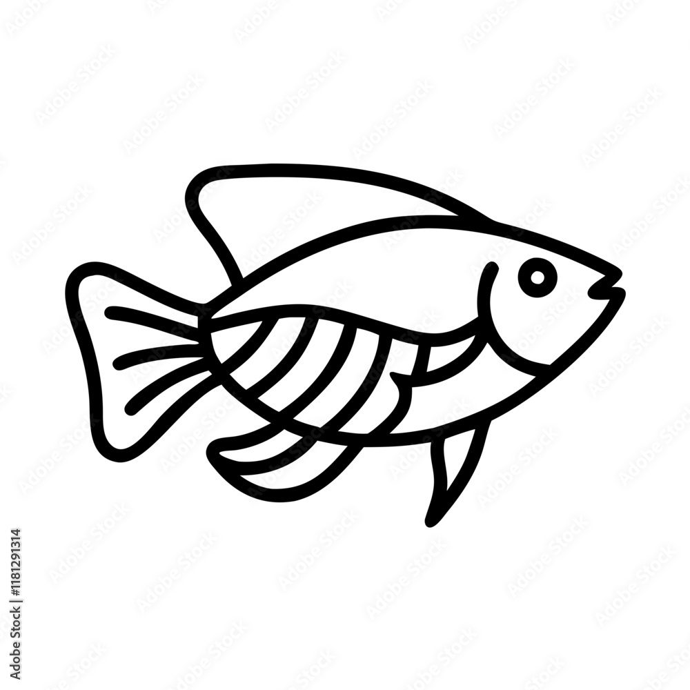 pearl gourami fish icon, fish line art, fish vector - simple black line ...