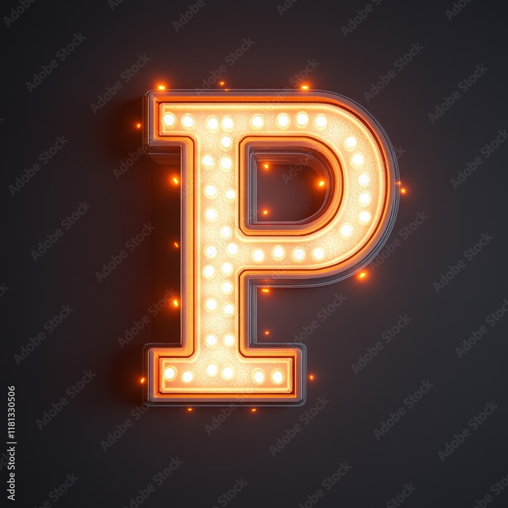 Glowing neon light letter P symbol. Alphabet word sign symbol. For ...