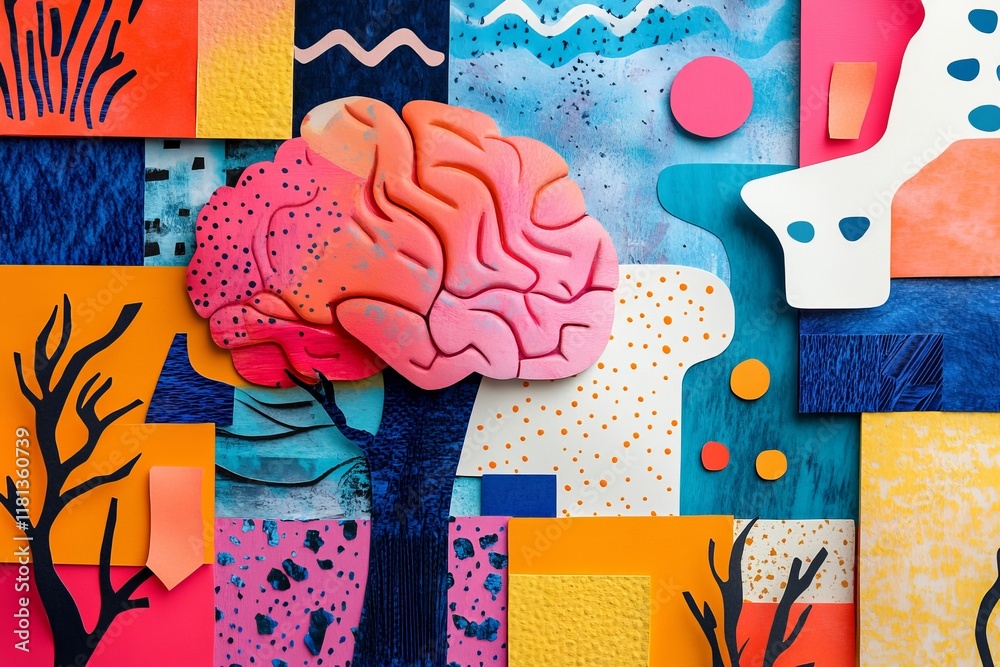 Brain, collage art and creative artwork made of paper neurodivergent ...