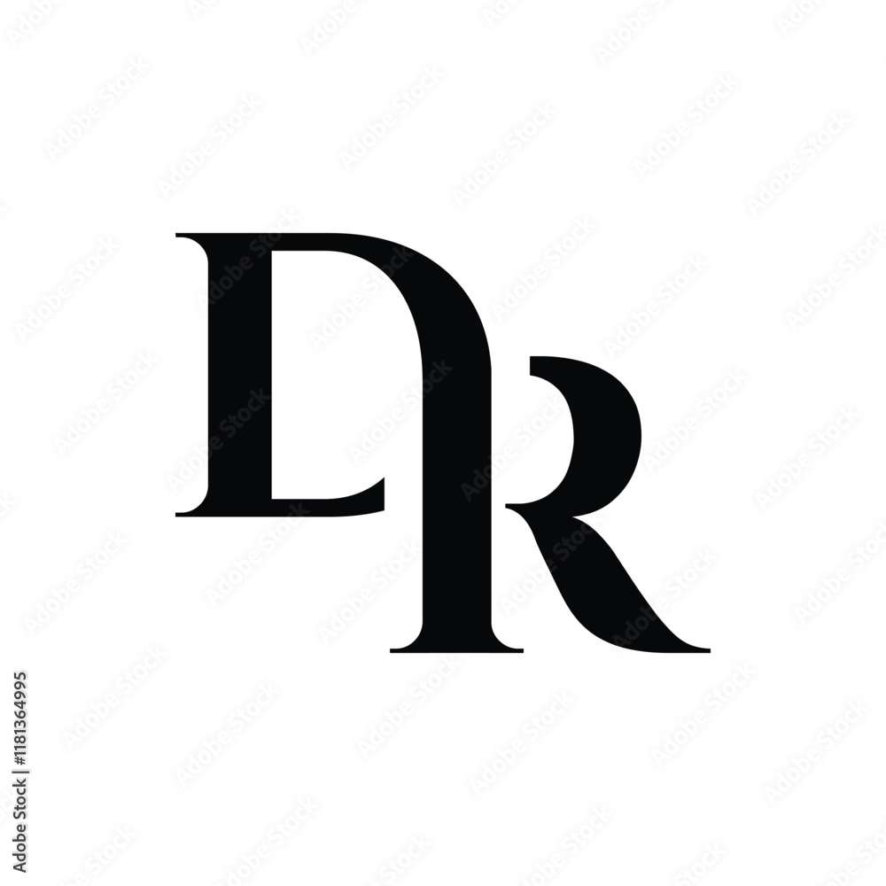 The image shows a flat monogram logo design of an initial letter DR in ...
