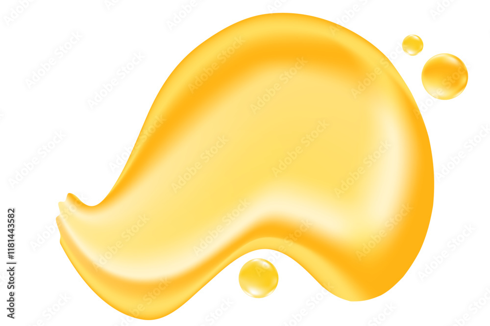 Golden yellow liquid glowing oil or gel texture swatch isolated ...