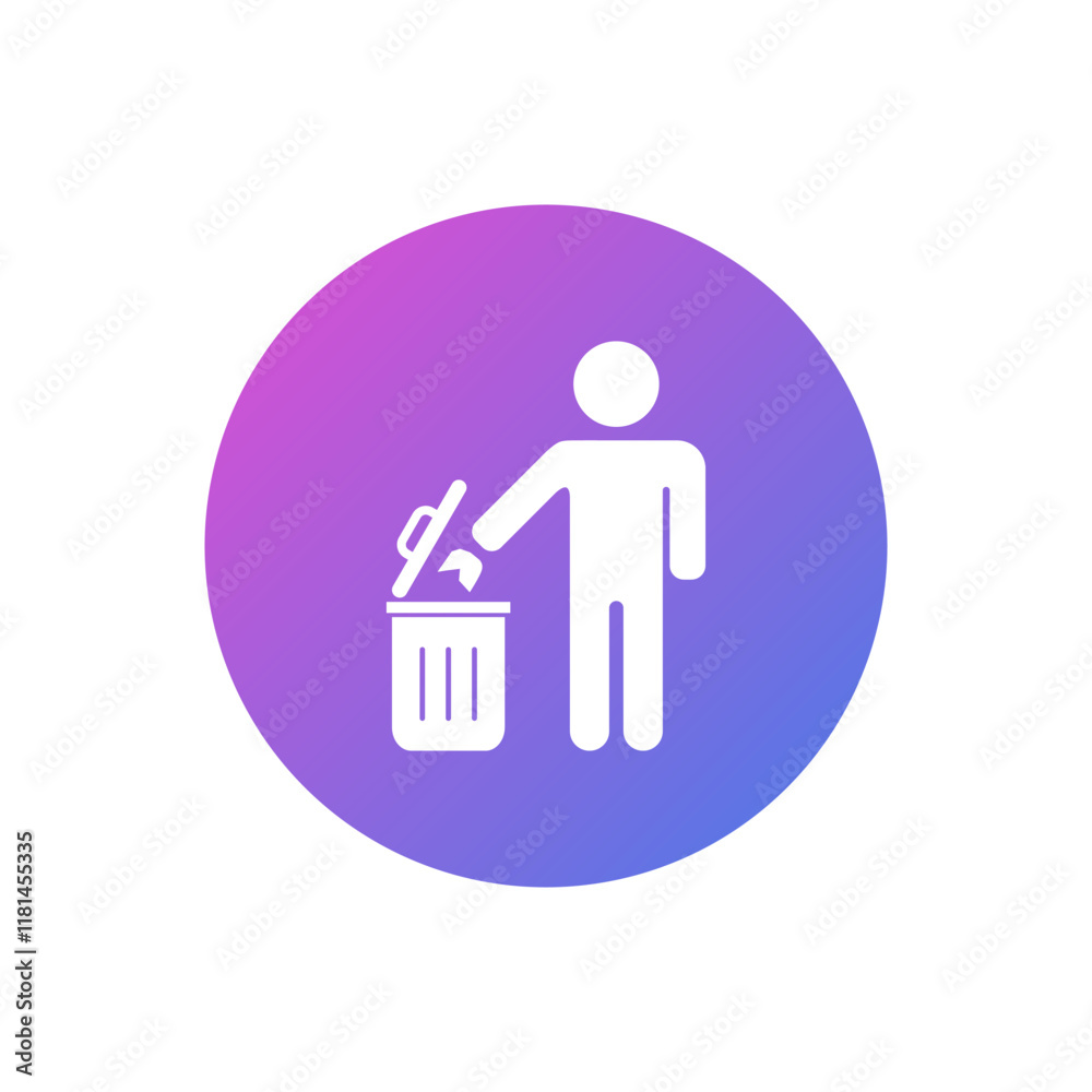 Vector icon of a person throwing garbage, symbol of keeping the flat ...