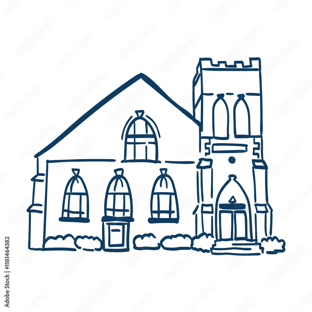 Cute doodle building, manor. Landmark icon featuring historic ...