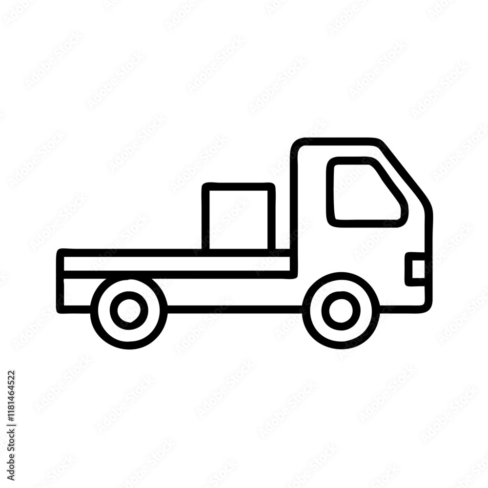 flatbed truck icon, vehicle line art, vehicle vector - simple black ...