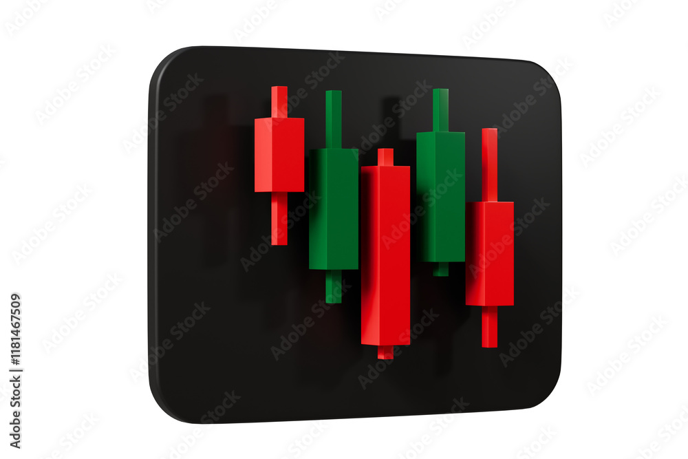 3d Candlestick Growth stock diagram graph pattern icon. Business ...