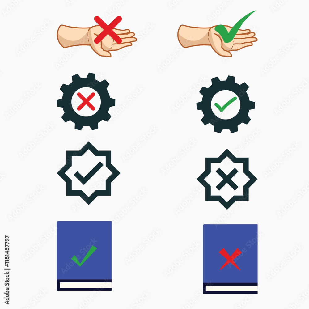 Flat and modern checkmark Green check mark, red cross mark icon set ...