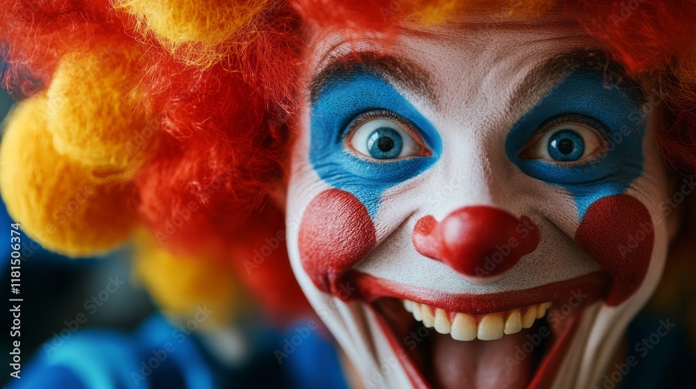 Fun, concept, clown, circus, close up of clown face, photo, colorful ...
