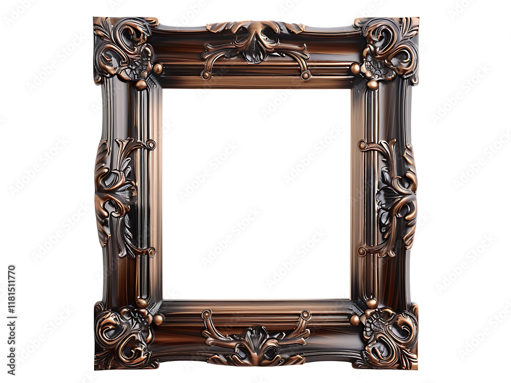 antique picture border frame isolated on transparent background or ...