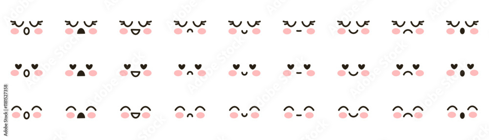 Set of cute vector kawaii emoji. Anime, manga, adorable expressive ...