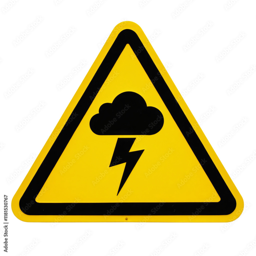 Yellow Warning Sign With Lightning Bolt and Cloud Symbol Isolated on a ...
