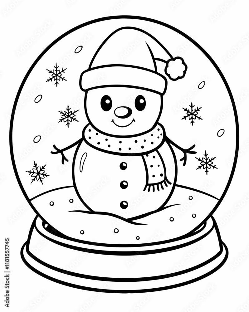 Cartoon Snowman in Snow Globe .christmas a4 Coloring Page for Kids. you ...