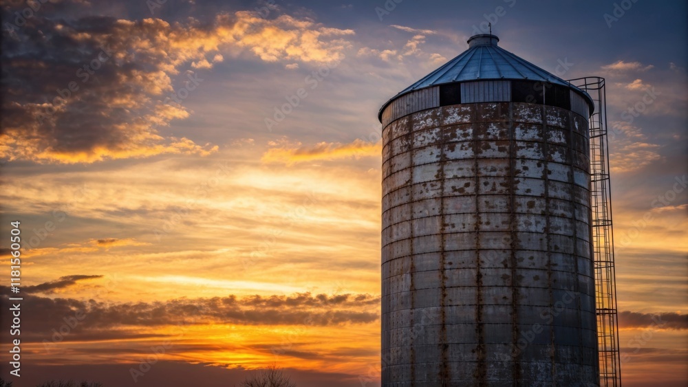 A side profile of a towering silo its industrial composition emphasized ...
