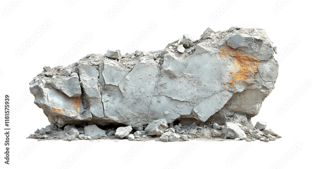 Large broken concrete block with rough textures, rugged construction ...