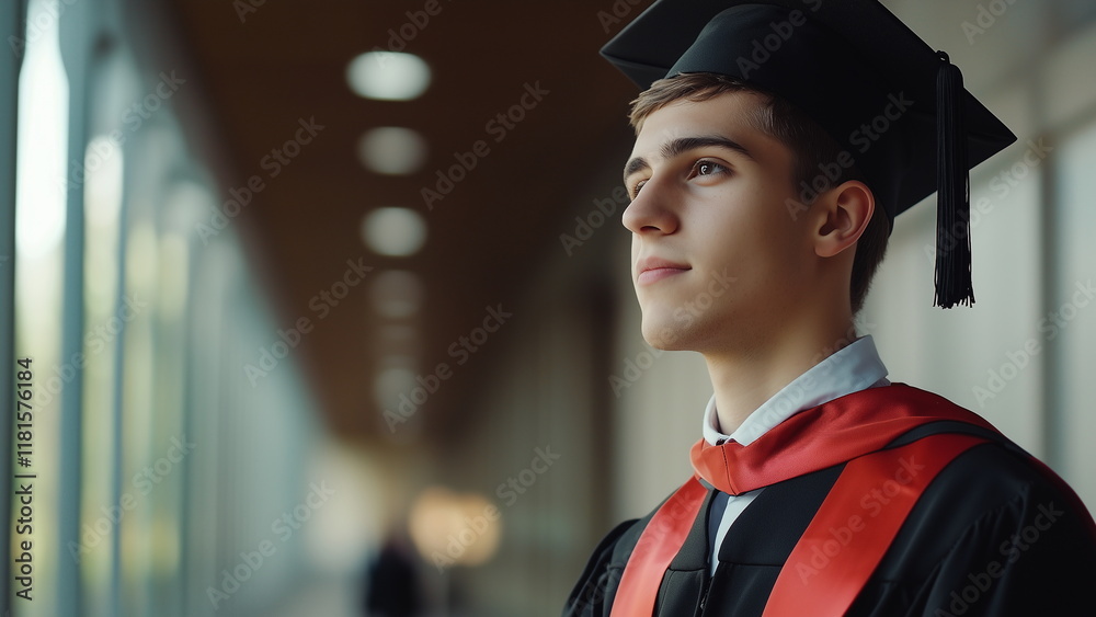 Guy fresh graduate university student wearing a black and red ...