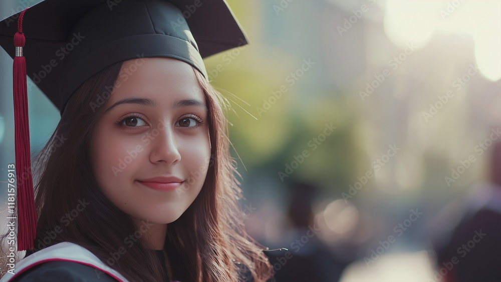 Girl fresh graduate university student wearing a black and red ...