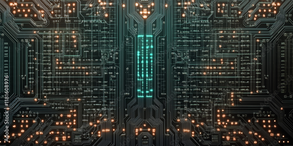 Golden Circuitry Symphony: The Art of Illuminated Data Pathways Stock ...
