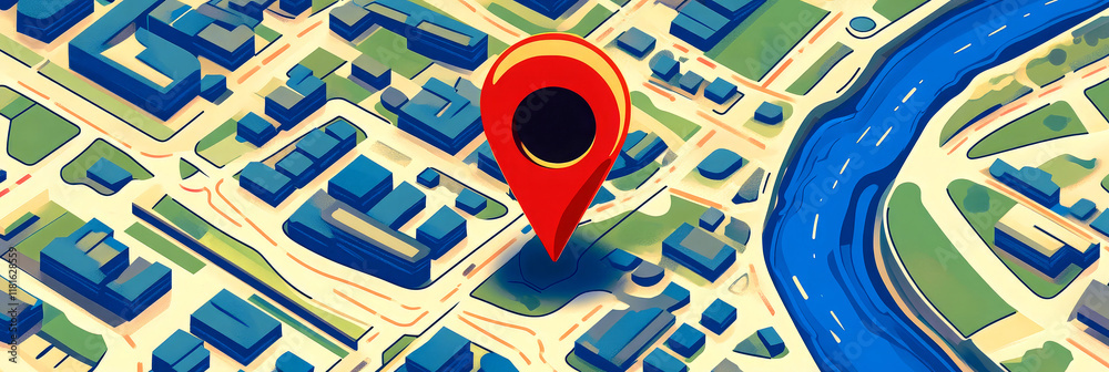 Red location pin for maps marking a geographic point on a map with town ...